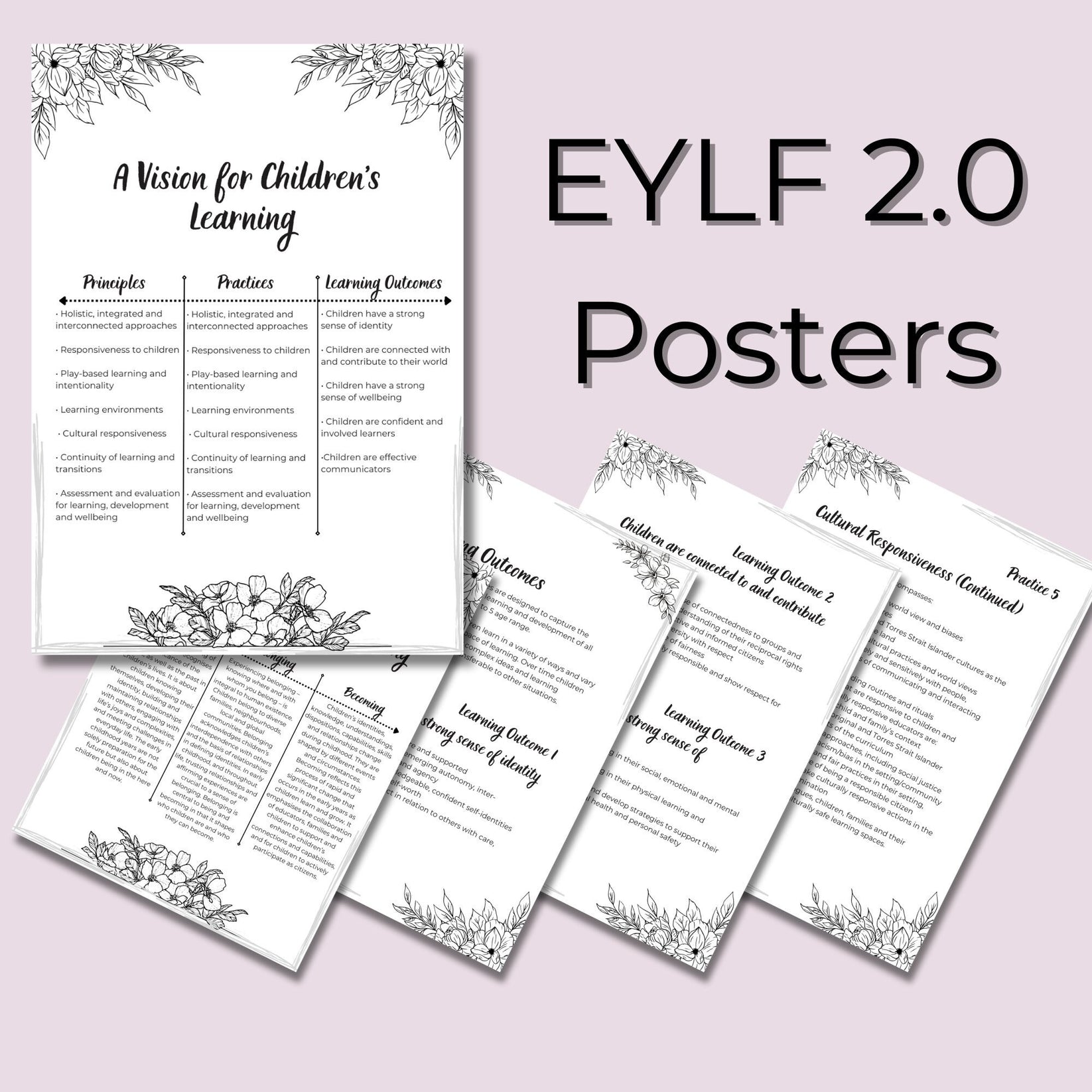 EYLF Posters and Cheat Sheets - EYLF 2.0 Updated - Clean Minimalist De ...